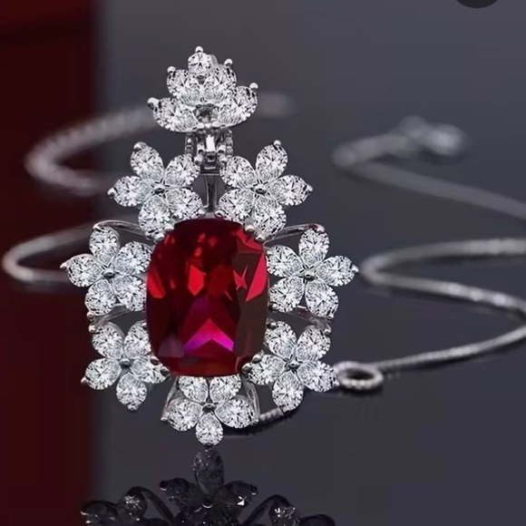 Jewelry | Elegant Silver And Red Gemstone Pendant Necklace | Poshmark
